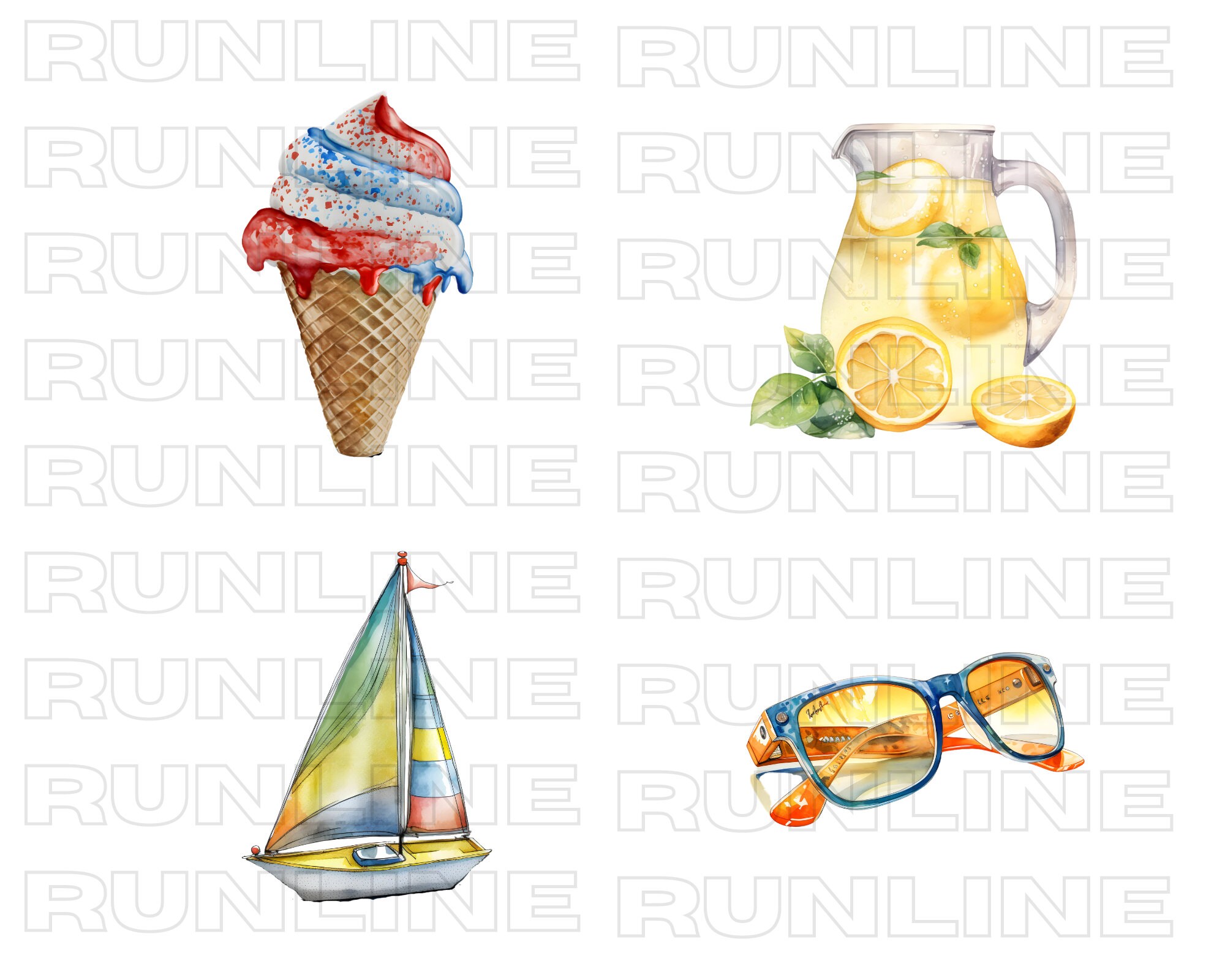 Summer Clipart Bundle, Watercolor Summer PNG & SVG Clipart Bundle ...
