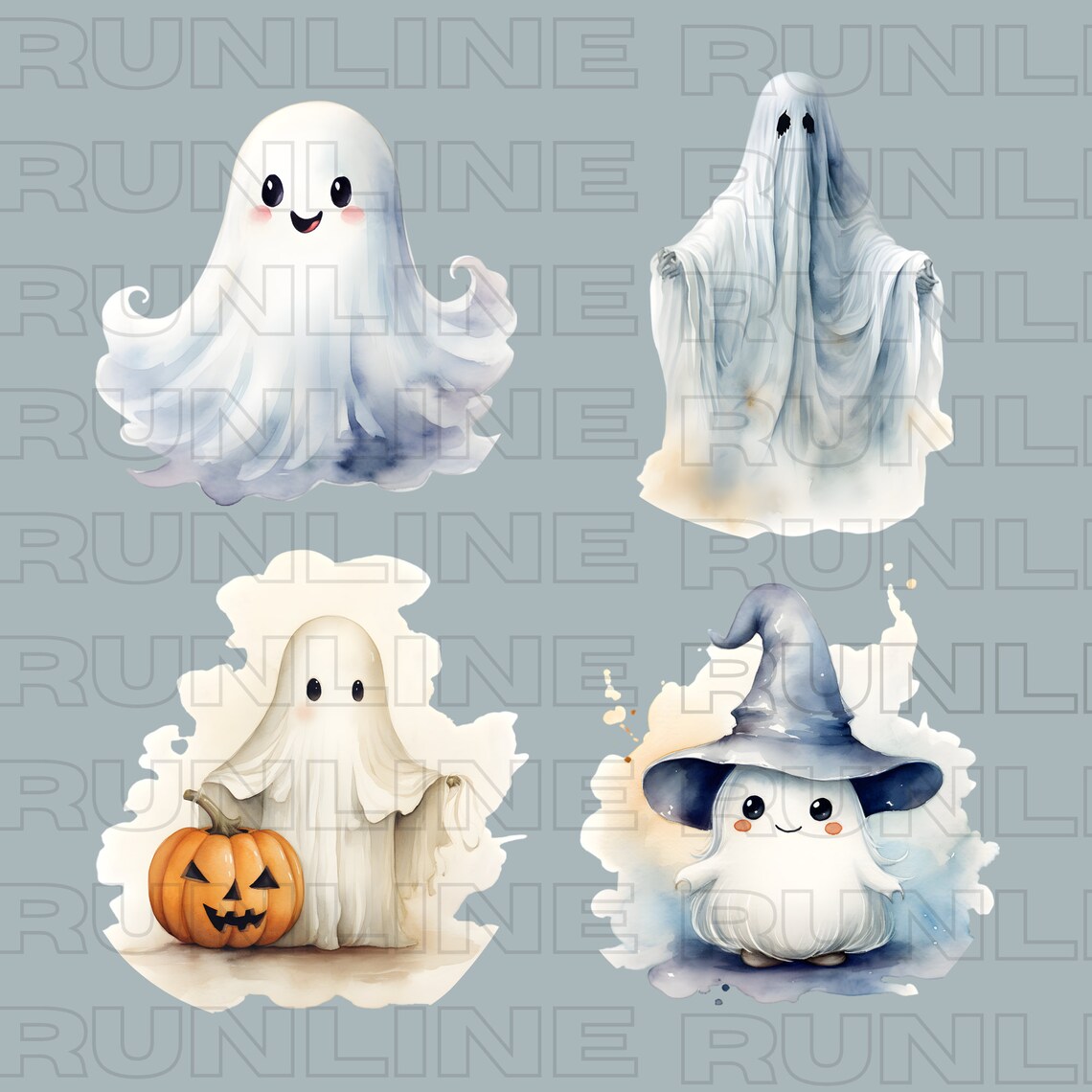 Ghost Watercolor Clipart Bundle Halloween PNG Clipart Autumn - Etsy