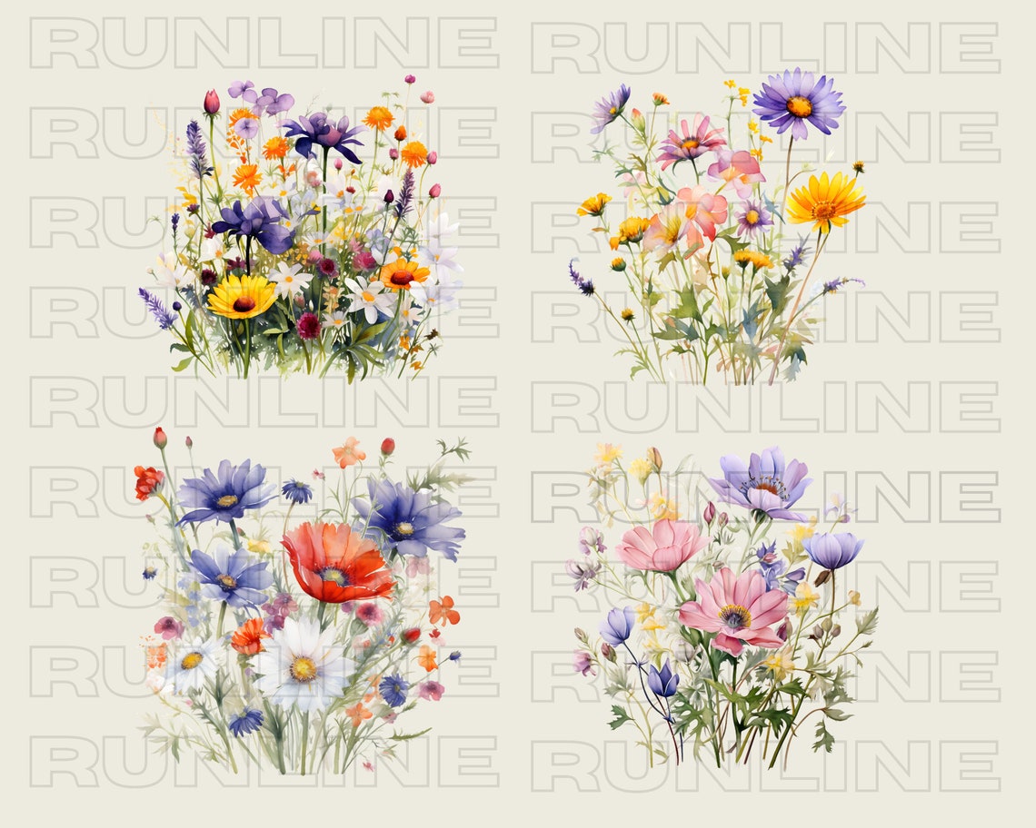 Watercolor Wildflower Clipart Bundle Watercolor Floral - Etsy