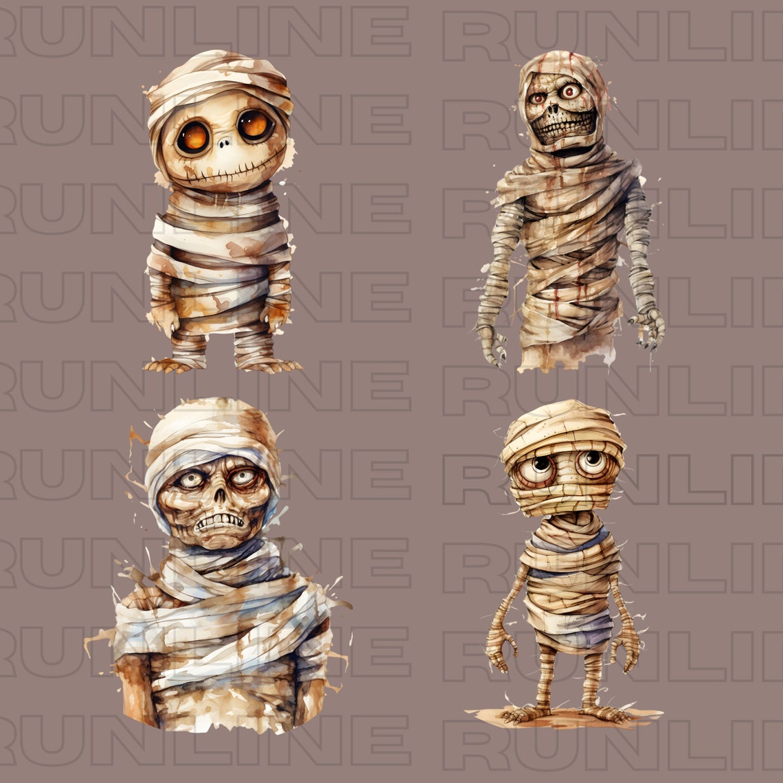 Mummy Watercolor Clipart Bundle, Halloween PNG Clipart, Autumn Clipart ...