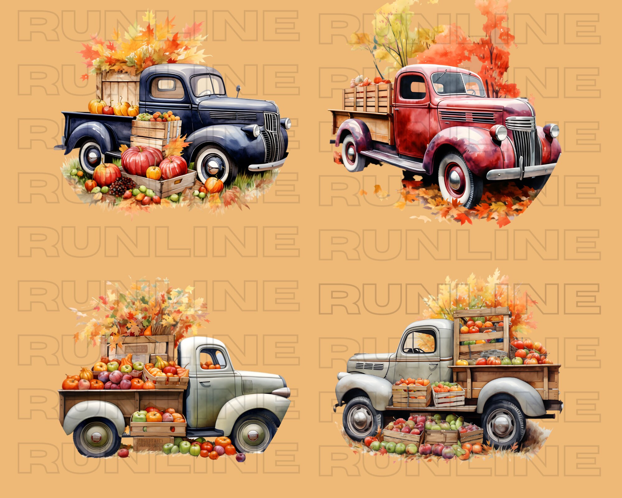Fall Pickup Truck Watercolor Clipart Bundle Autumn Clipart - Etsy