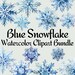 Blue Snowflake Watercolor Clipart Bundle, Watercolor Snowflake Clipart ...