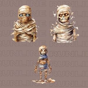 Mummy Watercolor Clipart Bundle, Halloween PNG Clipart, Autumn Clipart ...