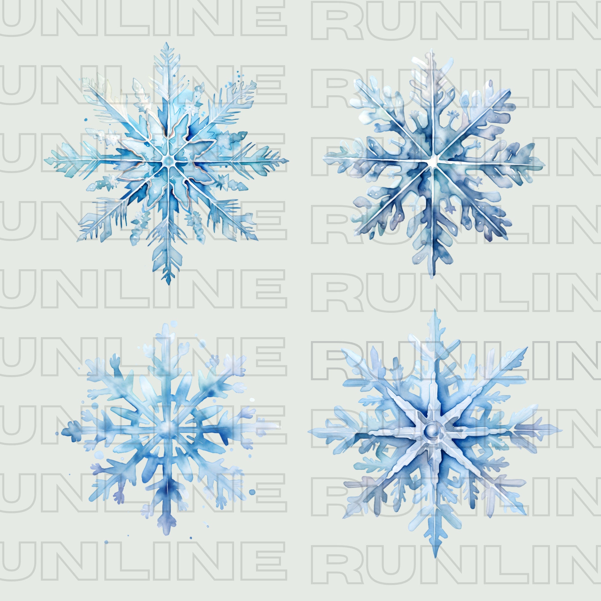 Blue Snowflake Watercolor Clipart Bundle, Watercolor Snowflake Clipart ...