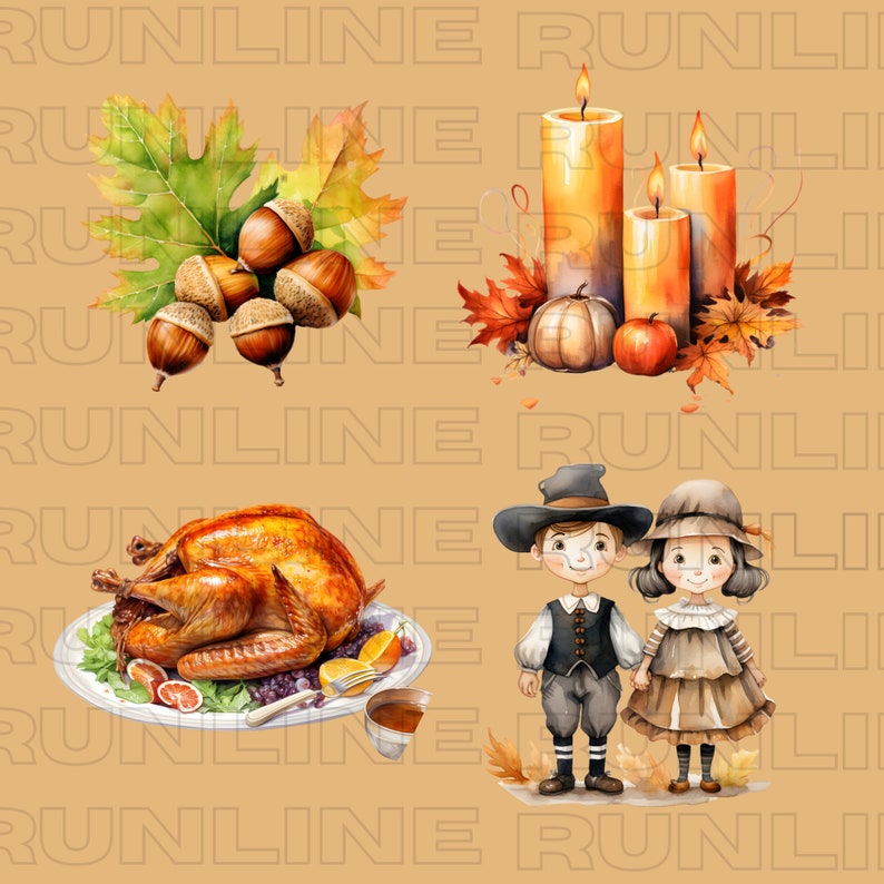 Thanksgiving Clipart, Watercolor Clipart Bundle, Thanksgiving PNG & SVG ...