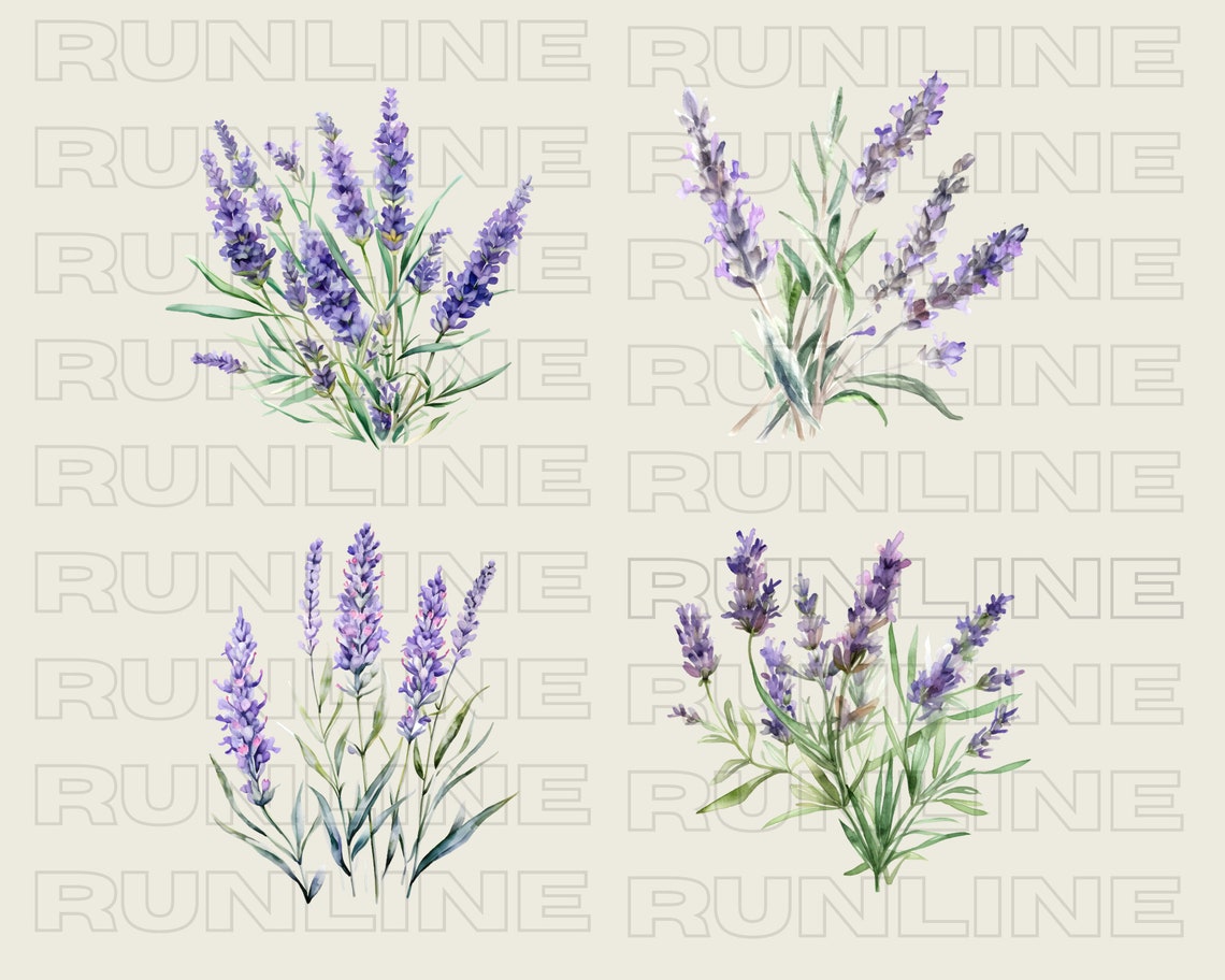 Watercolor Lavender Clipart Bundle, Watercolor Floral Clipart, Purple ...