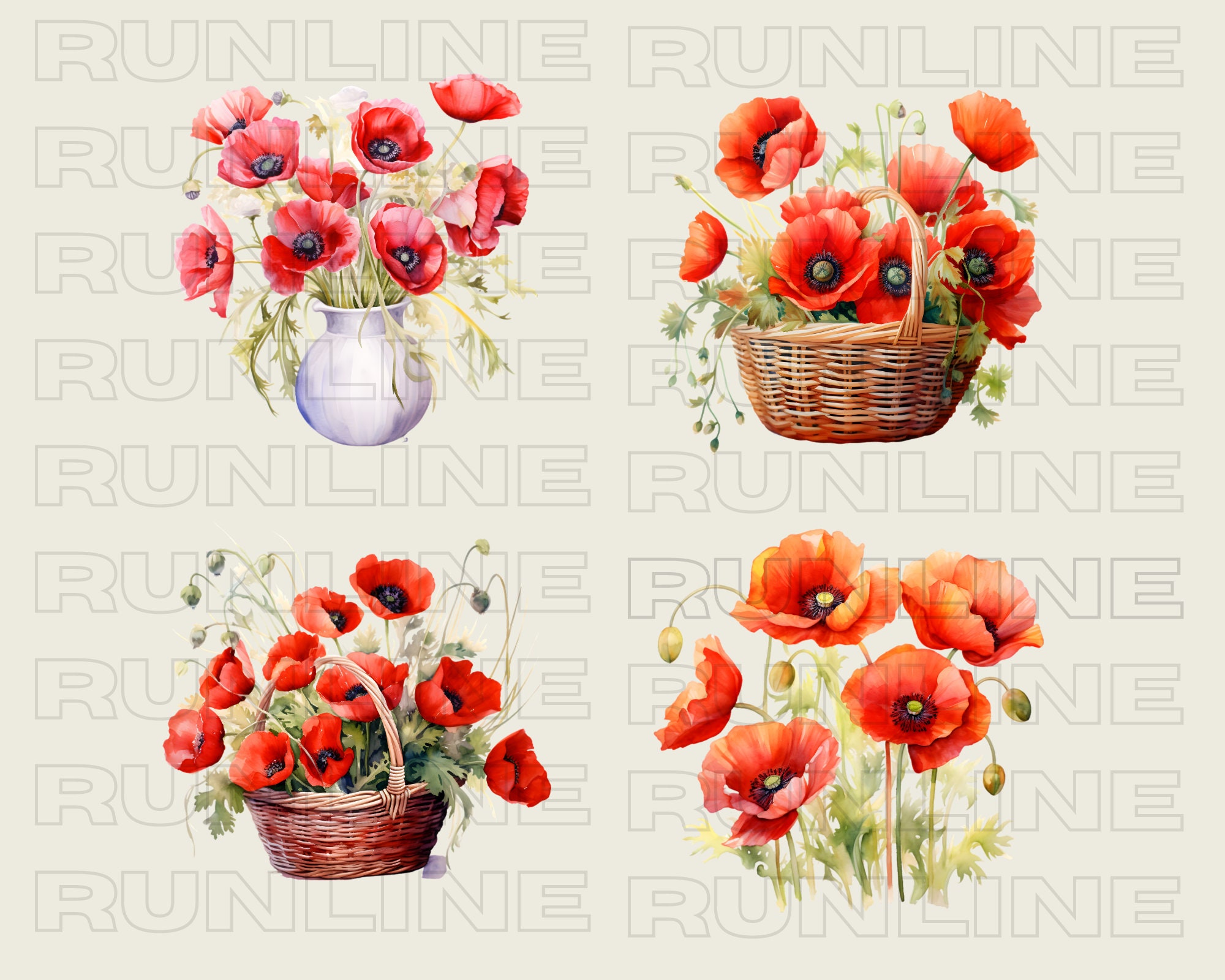 Poppies Watercolor Clipart Bundle, Watercolor Floral Clipart, Poppies ...