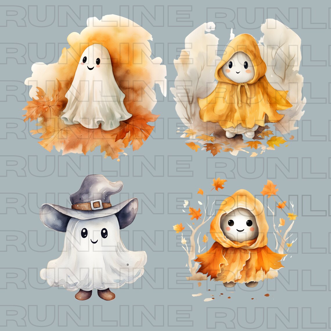 Ghost Watercolor Clipart Bundle Halloween PNG Clipart Autumn - Etsy