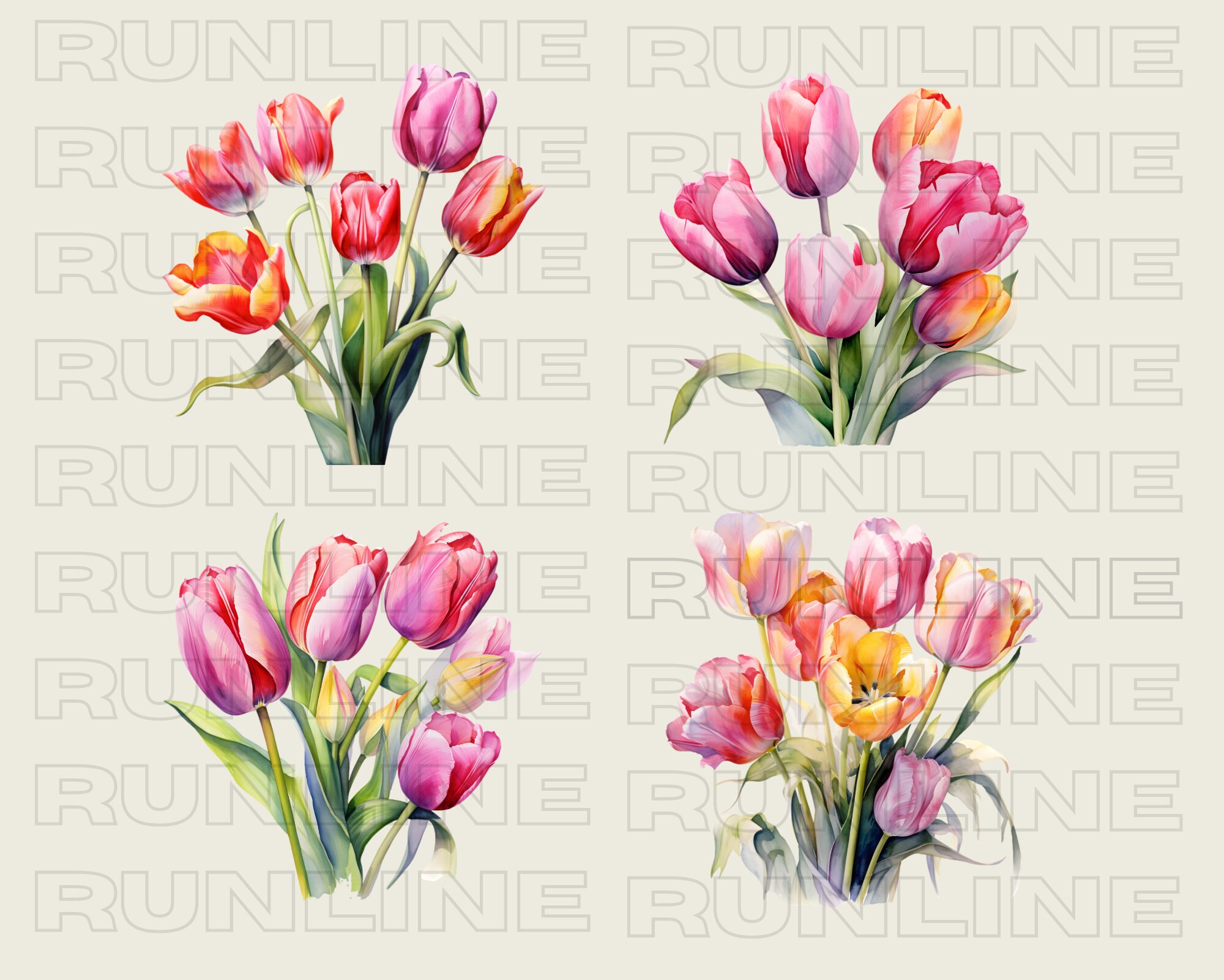 Tulips Watercolor Clipart, Watercolor Floral Clipart Bundle, Tulips PNG ...