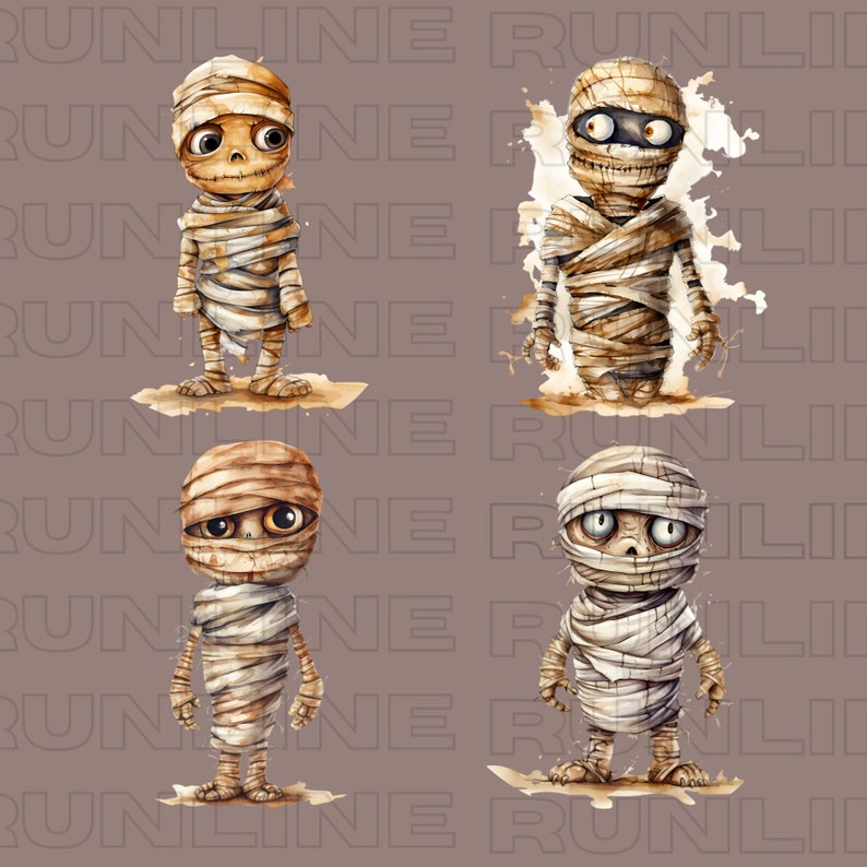 Mummy Watercolor Clipart Bundle, Halloween PNG Clipart, Autumn Clipart ...