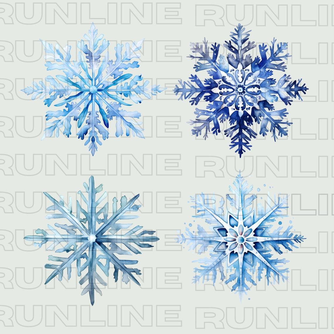 Blue Snowflake Watercolor Clipart Bundle, Watercolor Snowflake Clipart ...