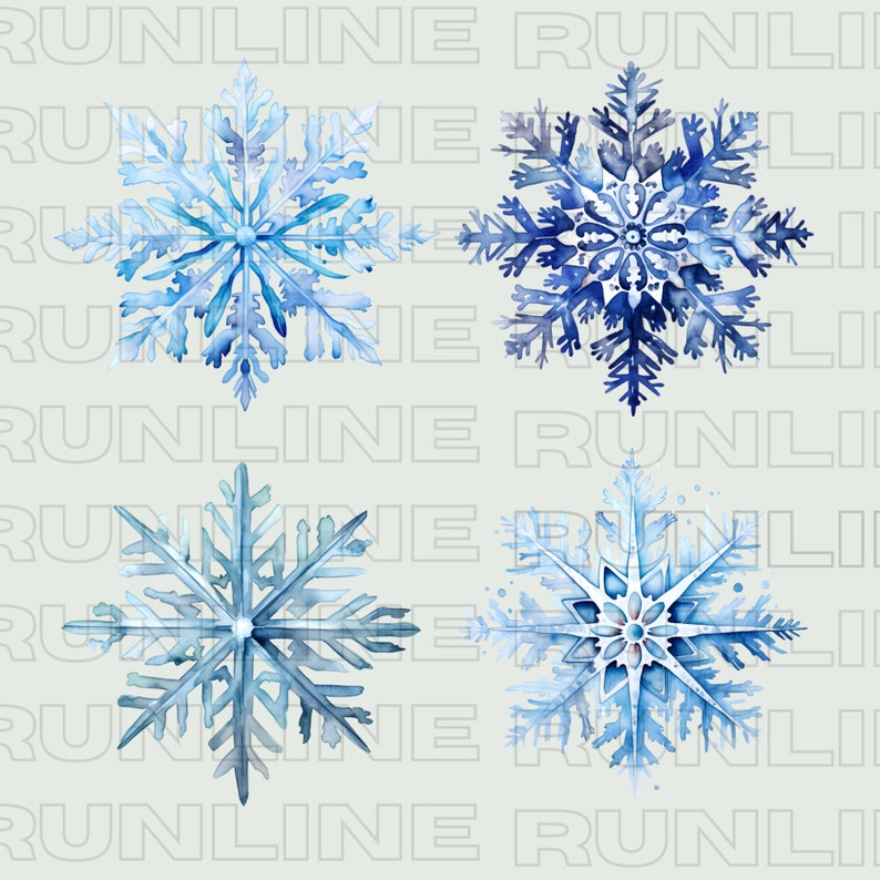 Blue Snowflake Watercolor Clipart Bundle Watercolor Snowflake - Etsy