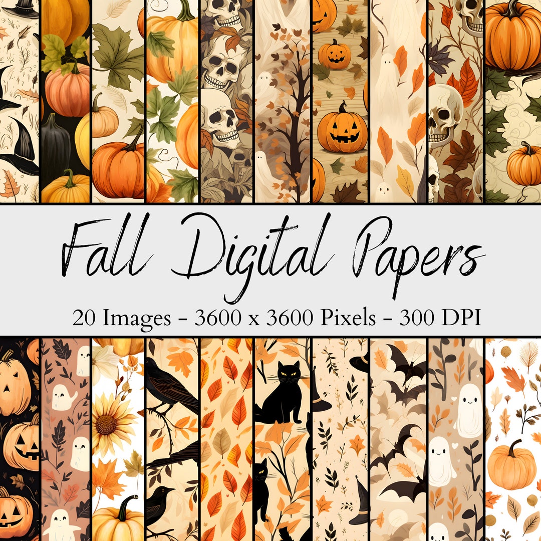 Fall Themed Digital Papers, Seamless Autumn Digital Paper Bundle ...