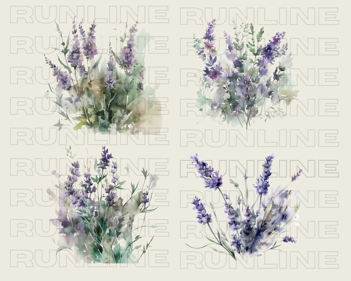 Watercolor Lavender Clipart Bundle, Watercolor Floral Clipart, Purple ...