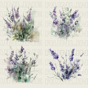 Watercolor Lavender Clipart Bundle, Watercolor Floral Clipart, Purple ...