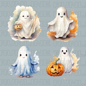 Ghost Watercolor Clipart Bundle, Halloween PNG Clipart, Autumn Clipart ...