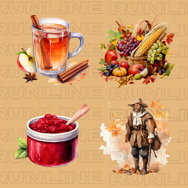 Thanksgiving Clipart, Watercolor Clipart Bundle, Thanksgiving PNG & SVG ...