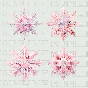 Pink Snowflake Watercolor Clipart Bundle, Watercolor Snowflake Clipart ...