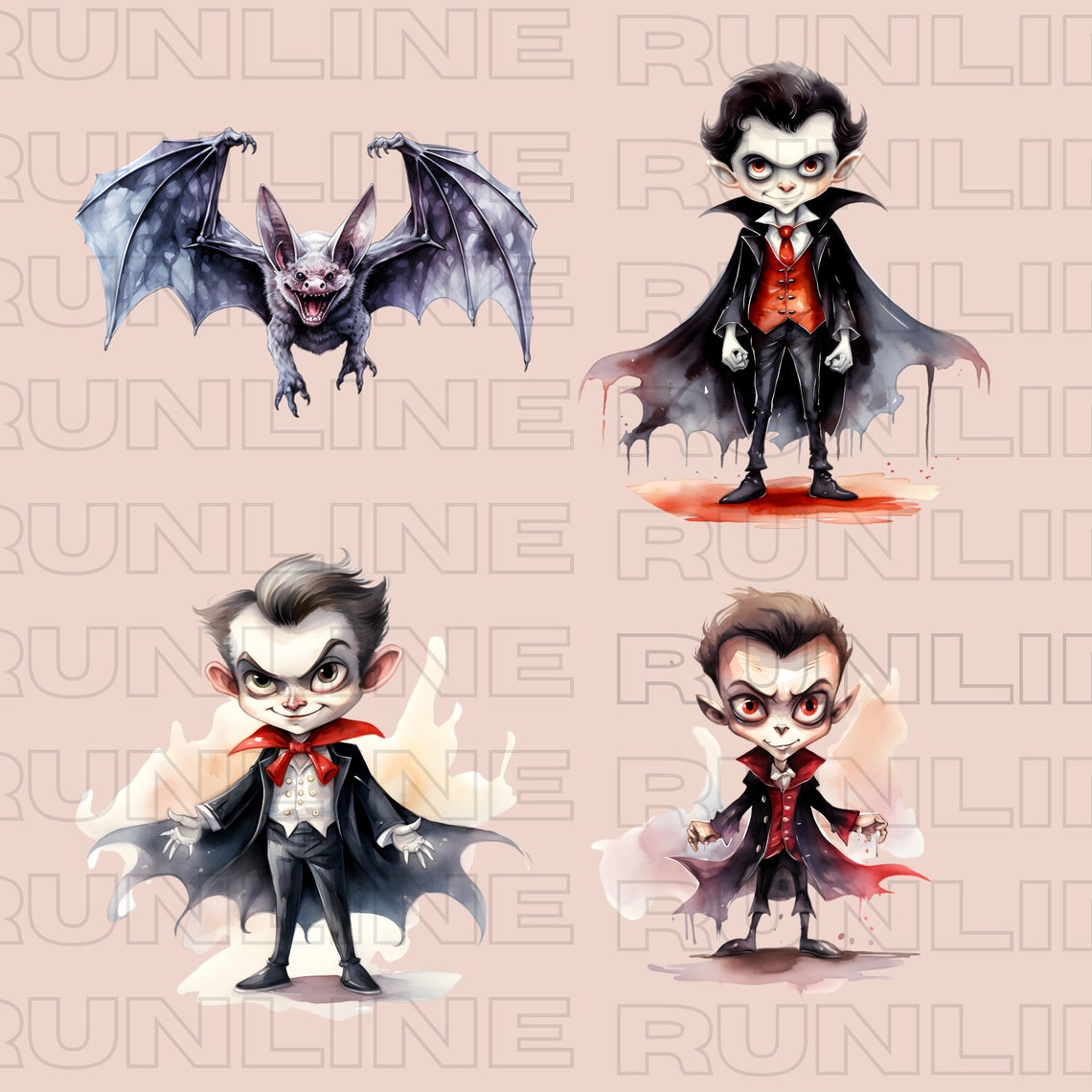 Vampire Watercolor Clipart Bundle Halloween PNG Clipart - Etsy