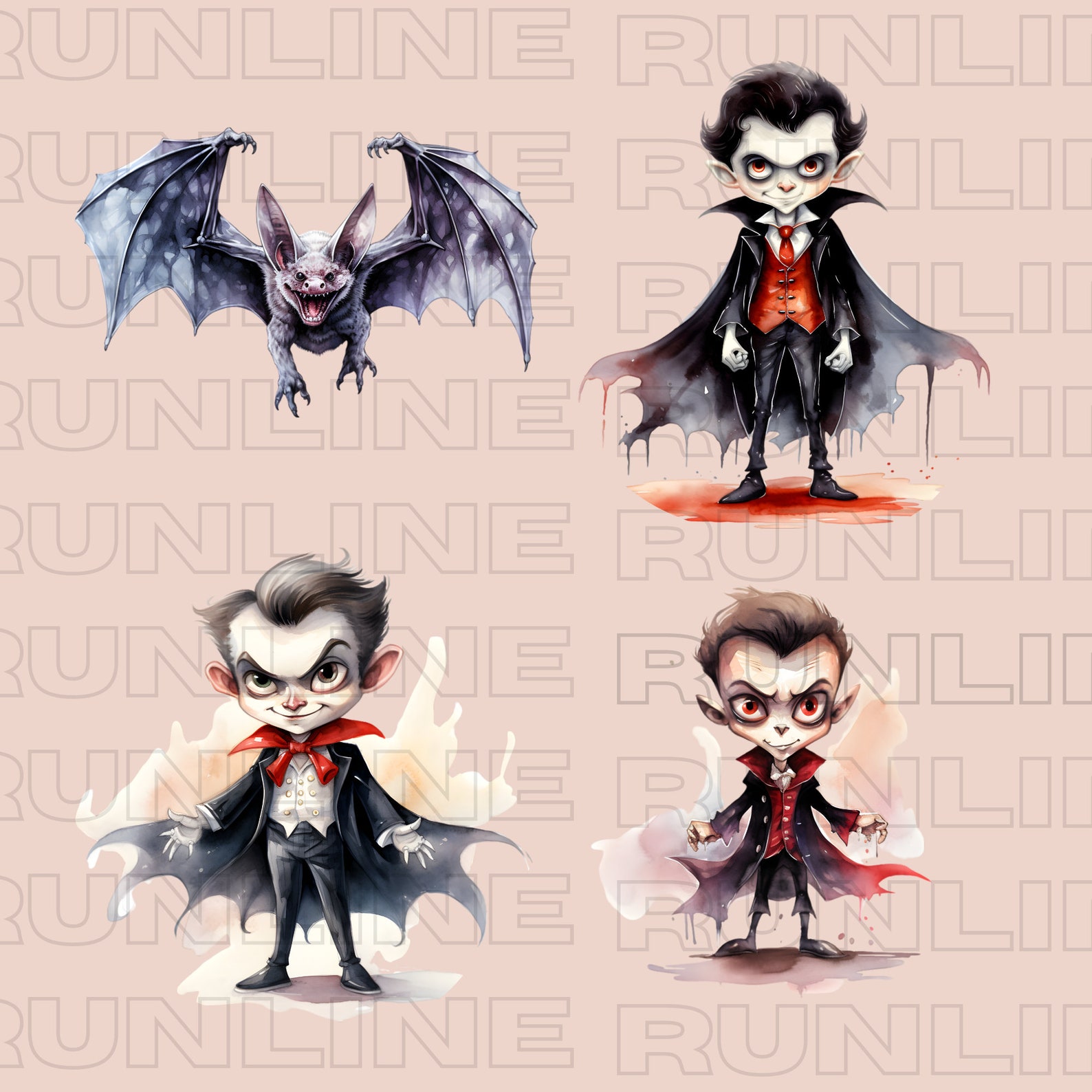 Vampire Watercolor Clipart Bundle, Halloween PNG Clipart, Autumn ...