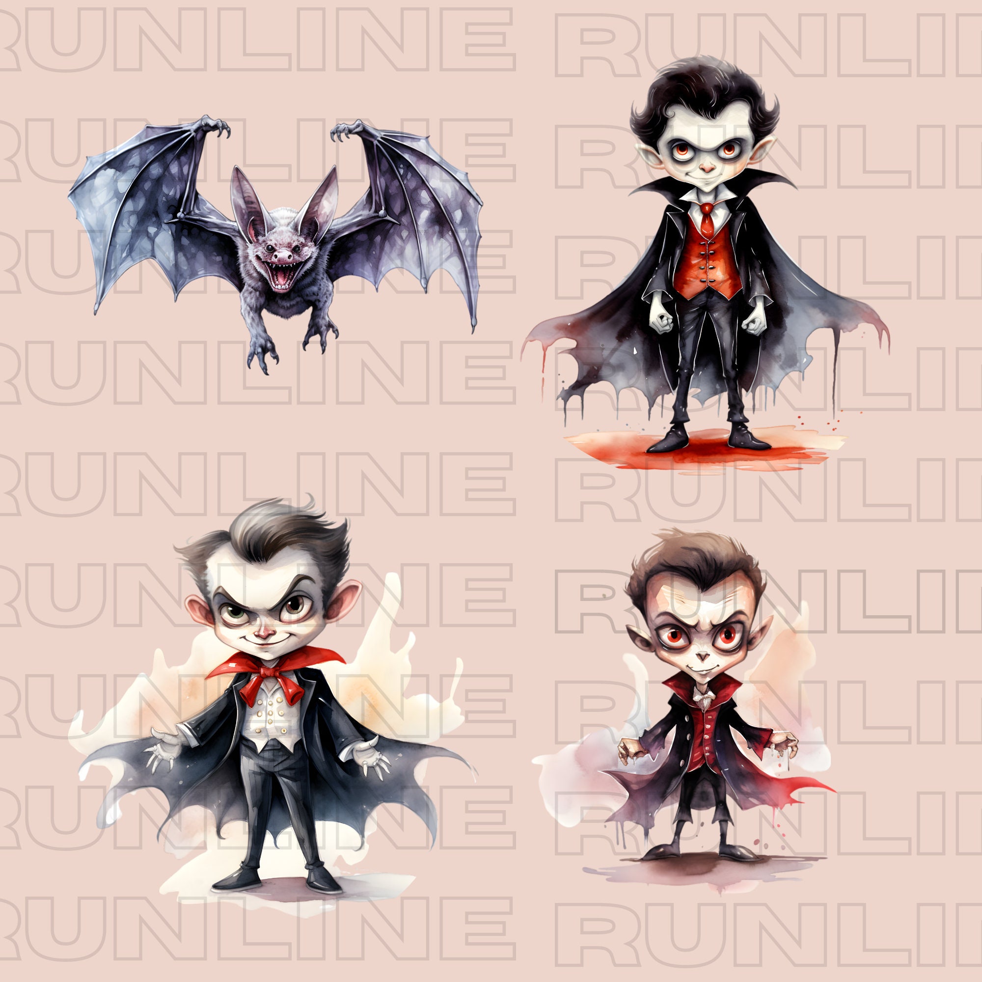 Vampire Watercolor Clipart Bundle, Halloween PNG Clipart, Autumn ...