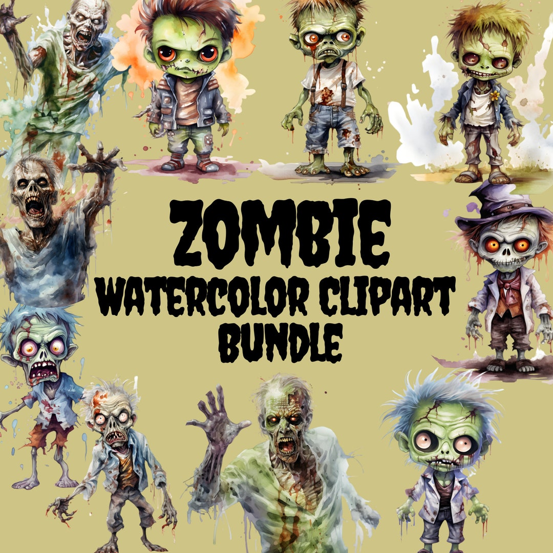 Zombie Watercolor Clipart Bundle, Halloween PNG Clipart, Autumn Clipart ...