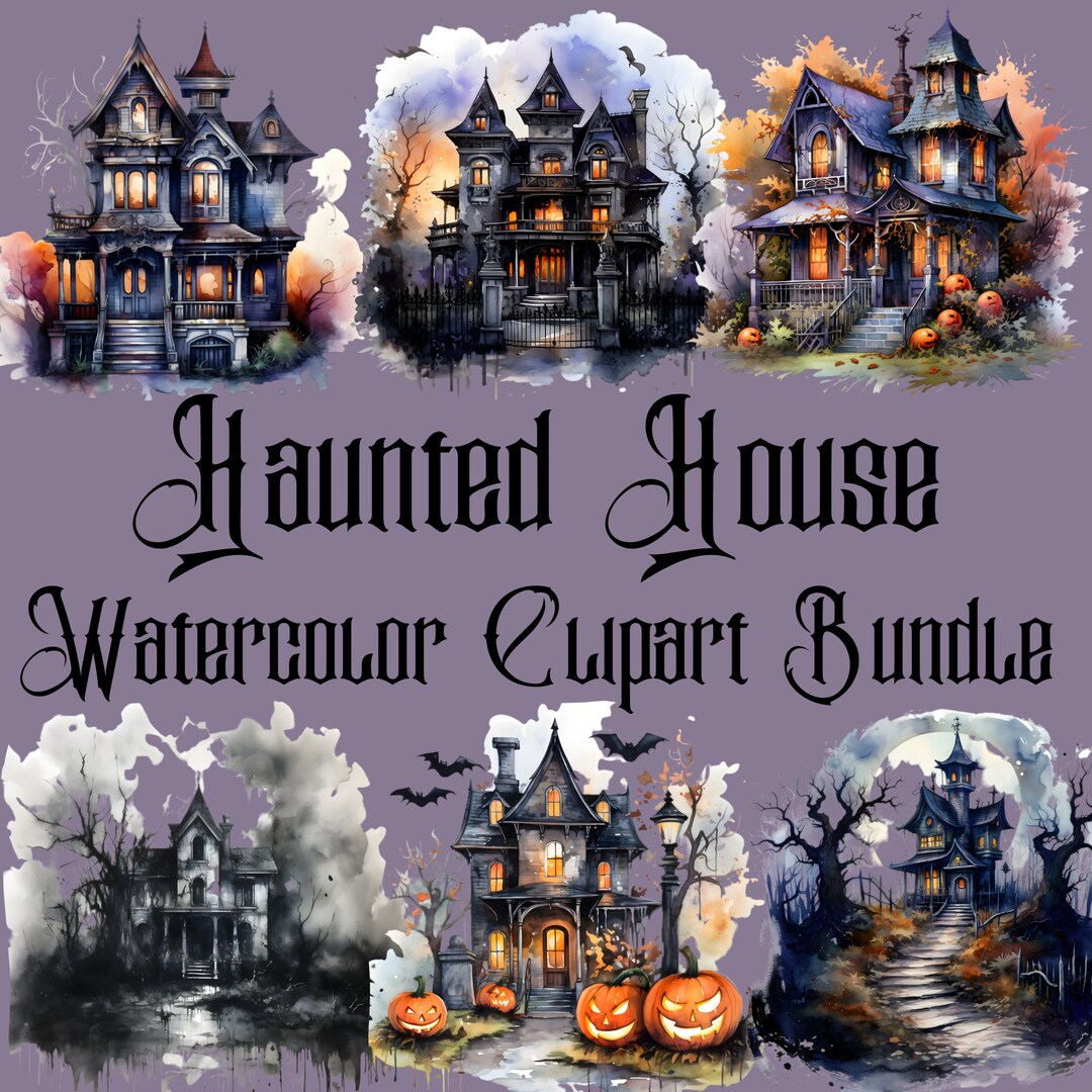 Haunted House Watercolor Clipart Bundle, Autumn Clipart, Halloween PNG ...