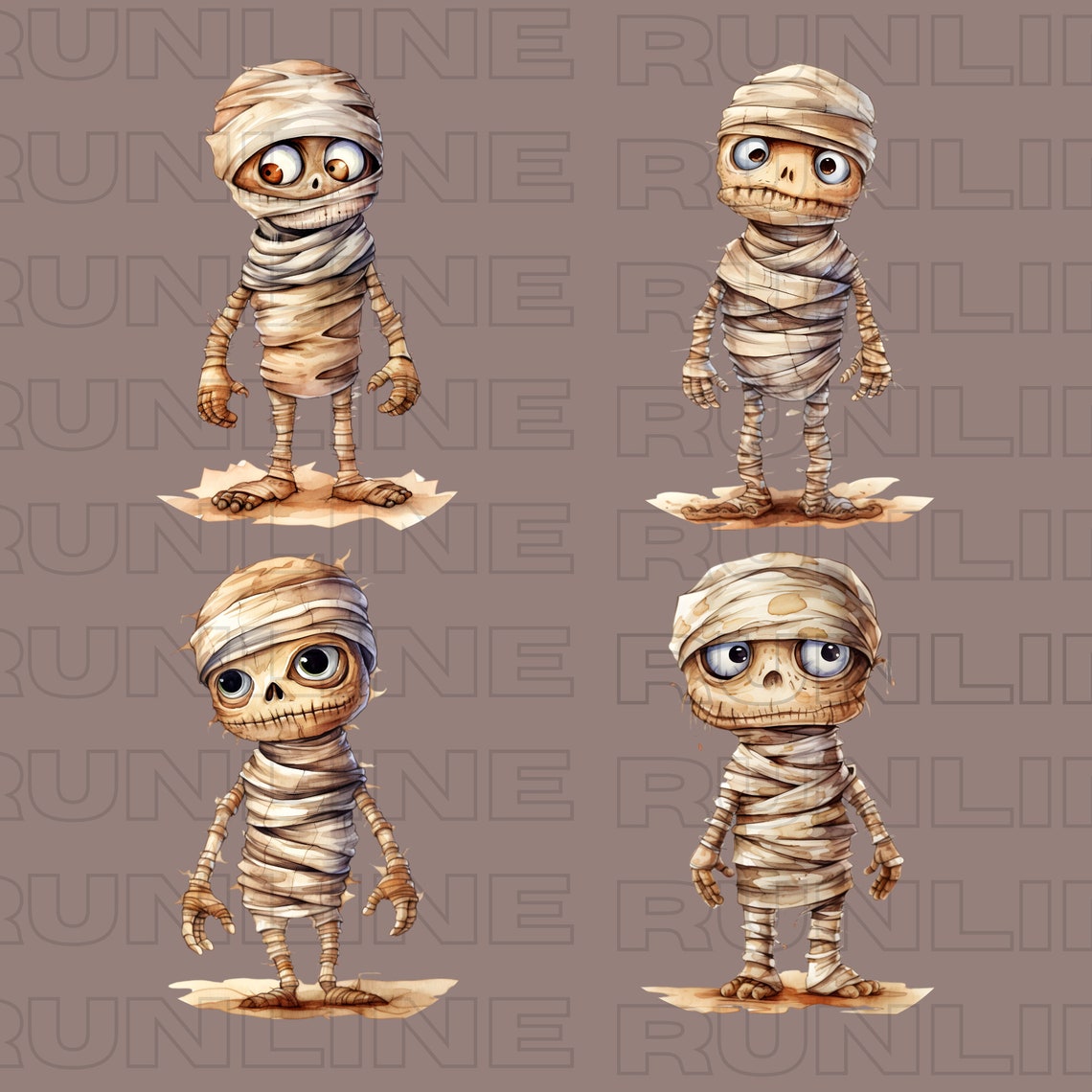 Mummy Watercolor Clipart Bundle, Halloween PNG Clipart, Autumn Clipart ...