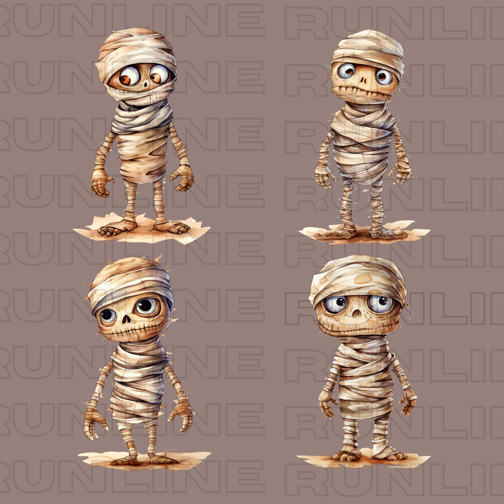 Mummy Watercolor Clipart Bundle, Halloween PNG Clipart, Autumn Clipart ...