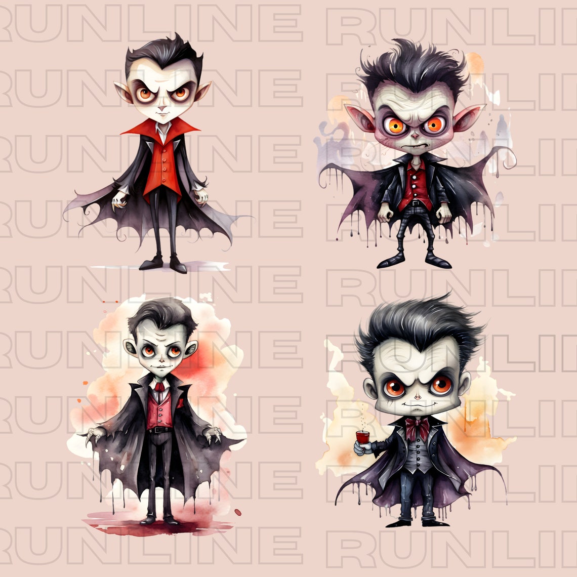 Vampire Watercolor Clipart Bundle Halloween PNG Clipart - Etsy