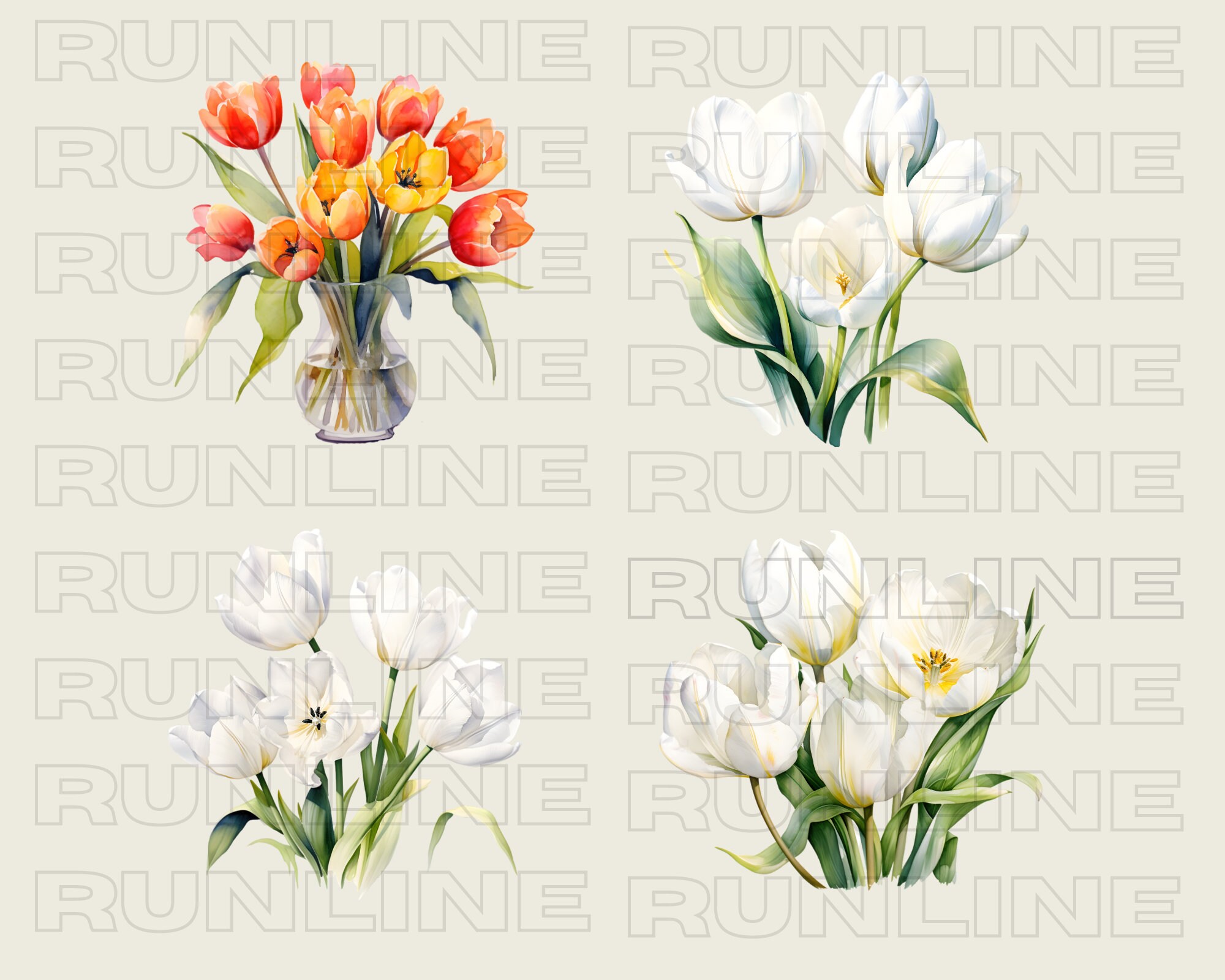 Tulips Watercolor Clipart, Watercolor Floral Clipart Bundle, Tulips PNG ...