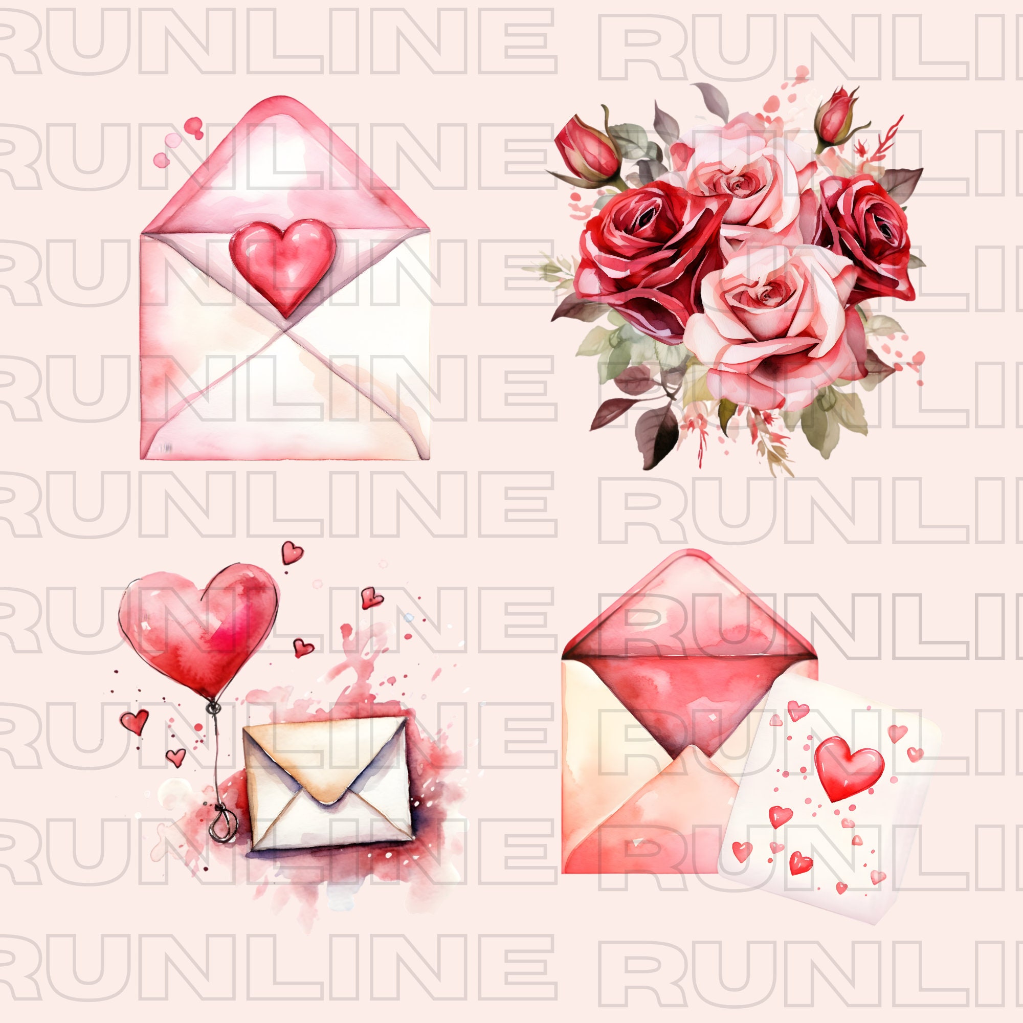 Valentine's Day PNG Bundle, Watercolor Valentine's Day Clipart ...