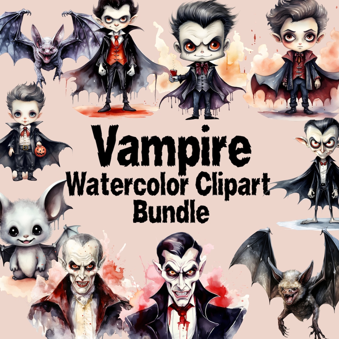 Vampire Watercolor Clipart Bundle, Halloween PNG Clipart, Autumn ...