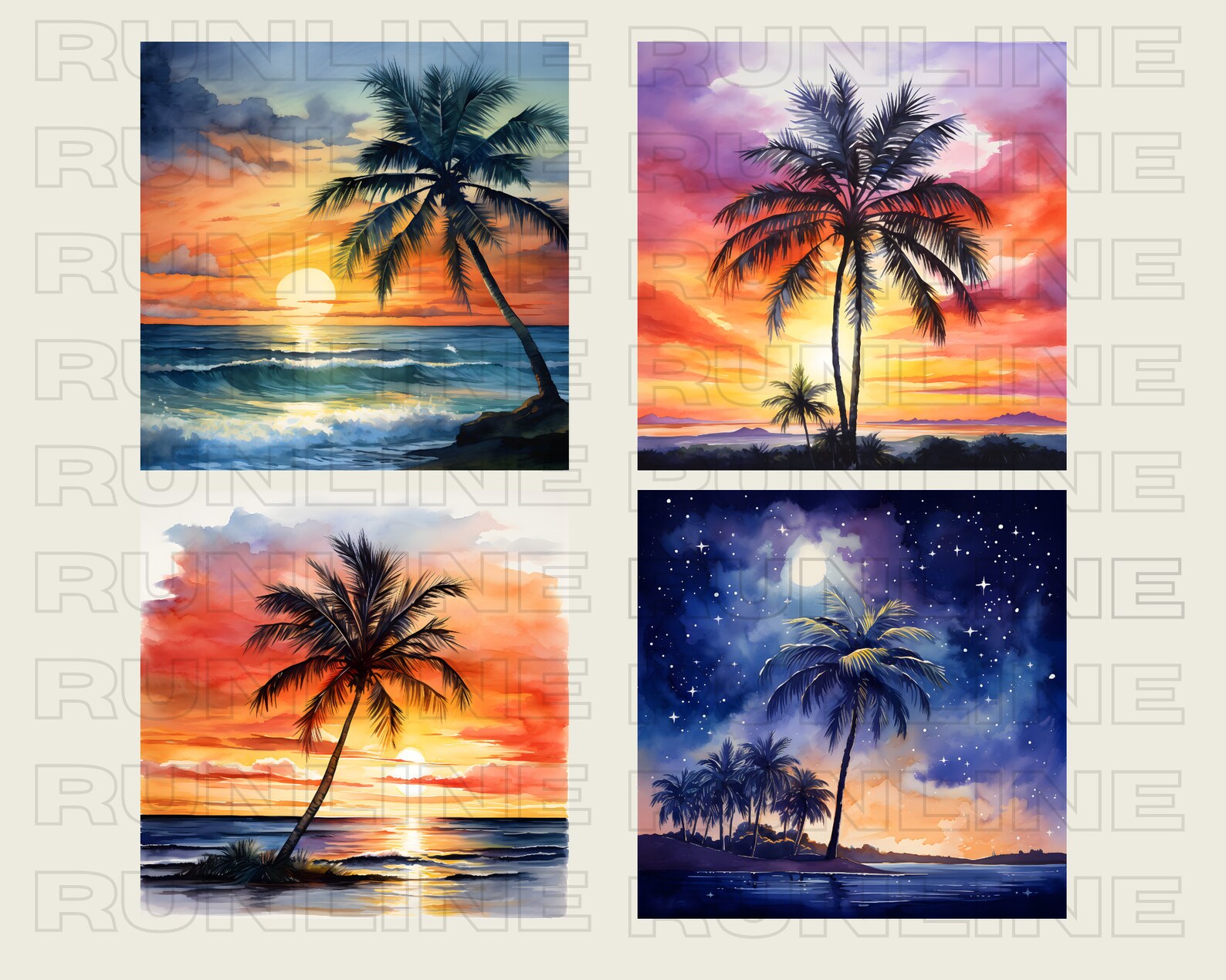Palm Tree Watercolor Clipart, Watercolor Summer Clipart Bundle, Beach ...