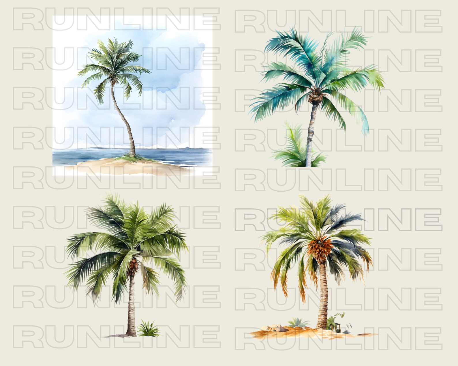 Palm Tree Watercolor Clipart, Watercolor Summer Clipart Bundle, Beach ...