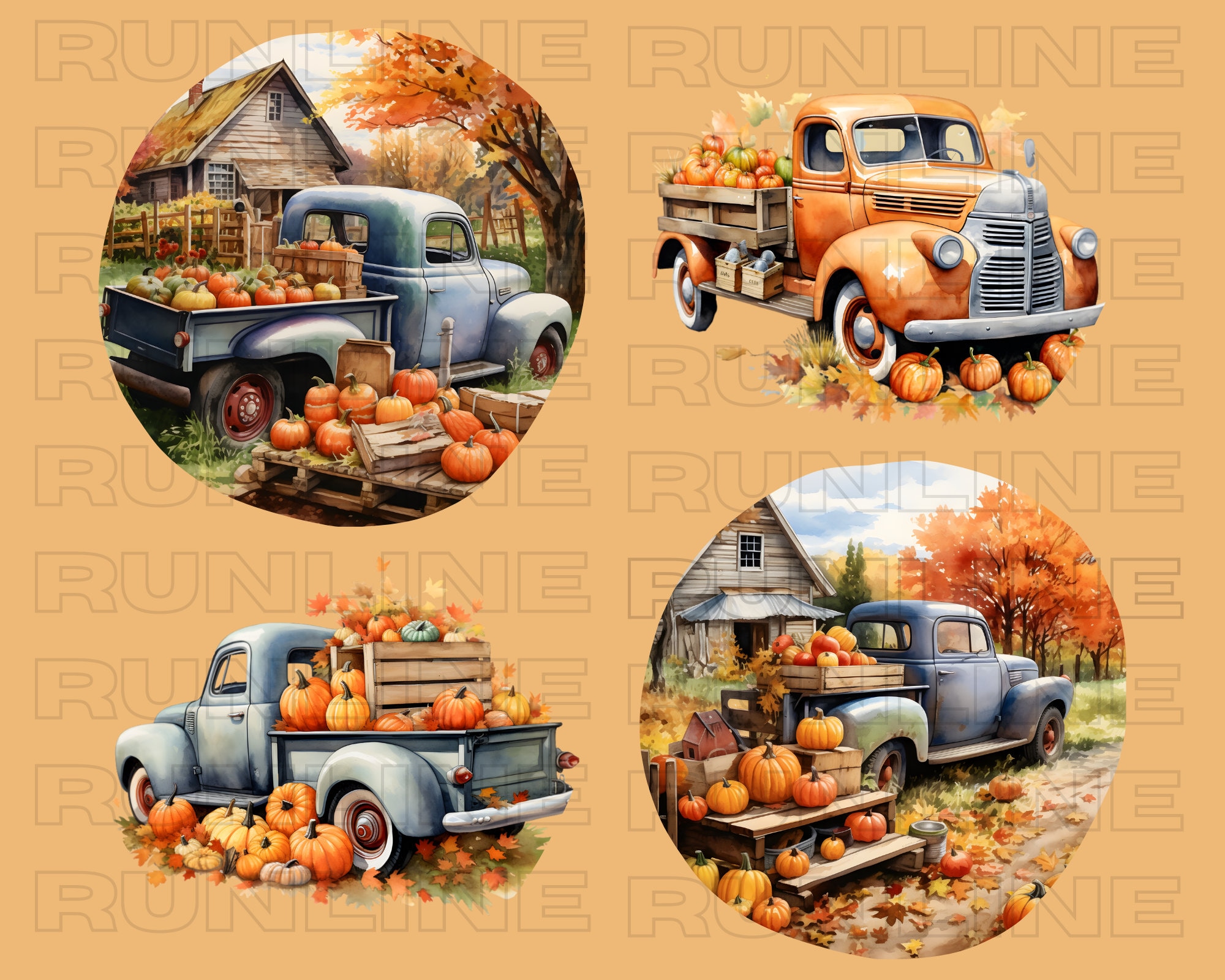 Fall Pickup Truck Watercolor Clipart Bundle Autumn Clipart - Etsy