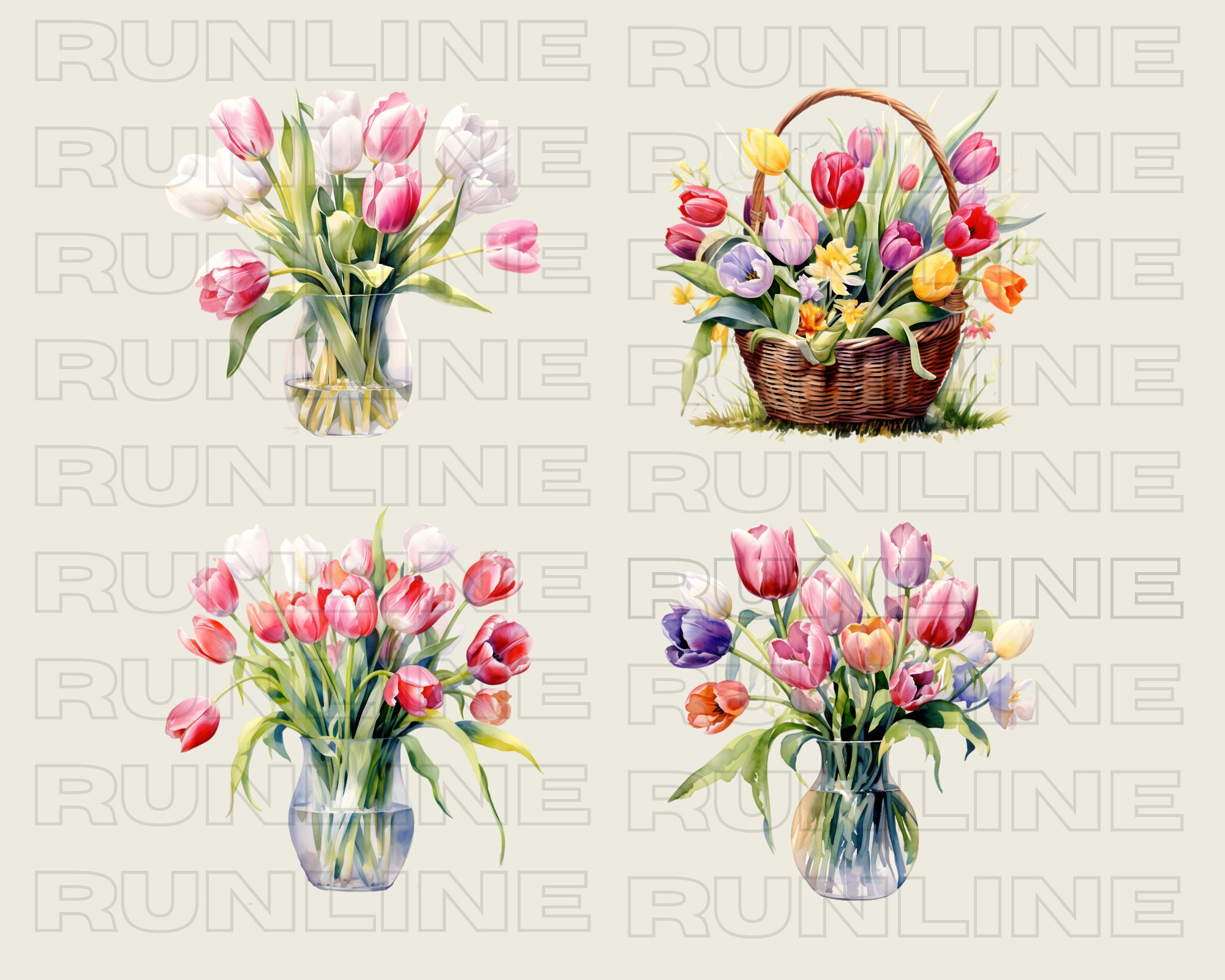 Tulips Watercolor Clipart, Watercolor Floral Clipart Bundle, Tulips PNG ...
