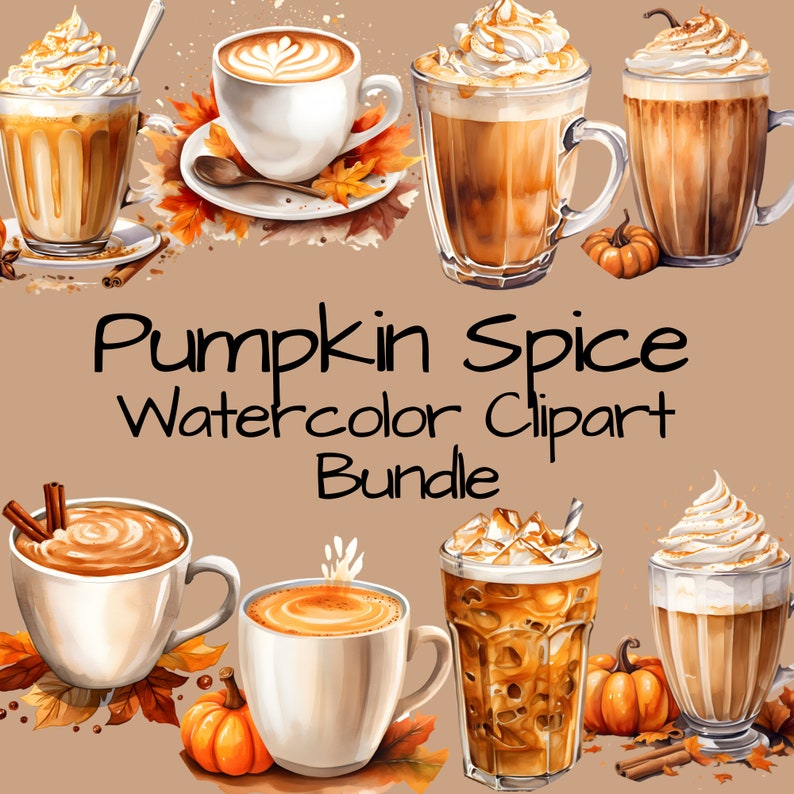 Pumpkin Spice Watercolor Clipart Bundle, Autumn Clipart, Fall PNG ...