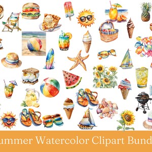 Summer Clipart Bundle, Watercolor Summer PNG & SVG Clipart Bundle ...