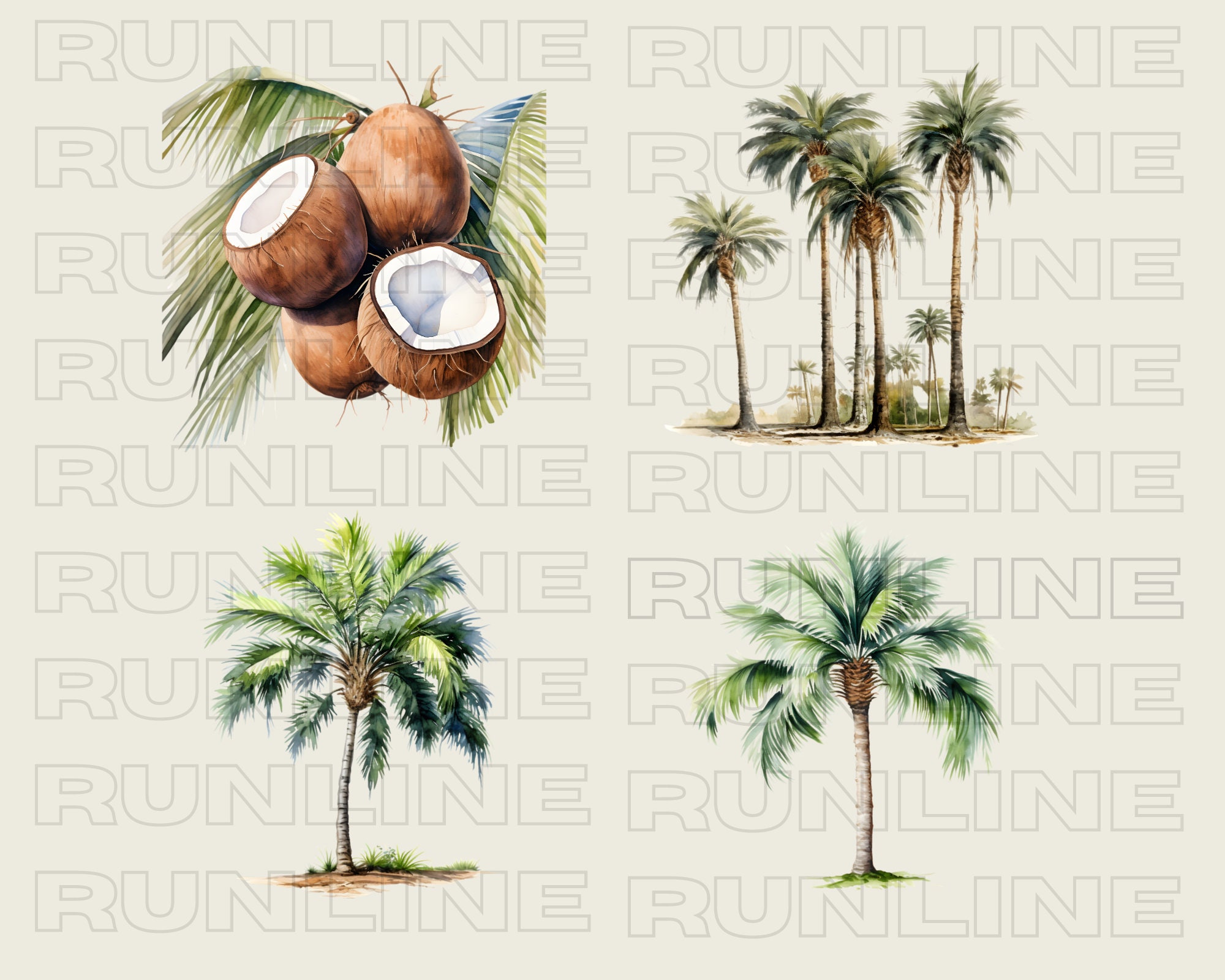 Palm Tree Watercolor Clipart, Watercolor Summer Clipart Bundle, Beach ...