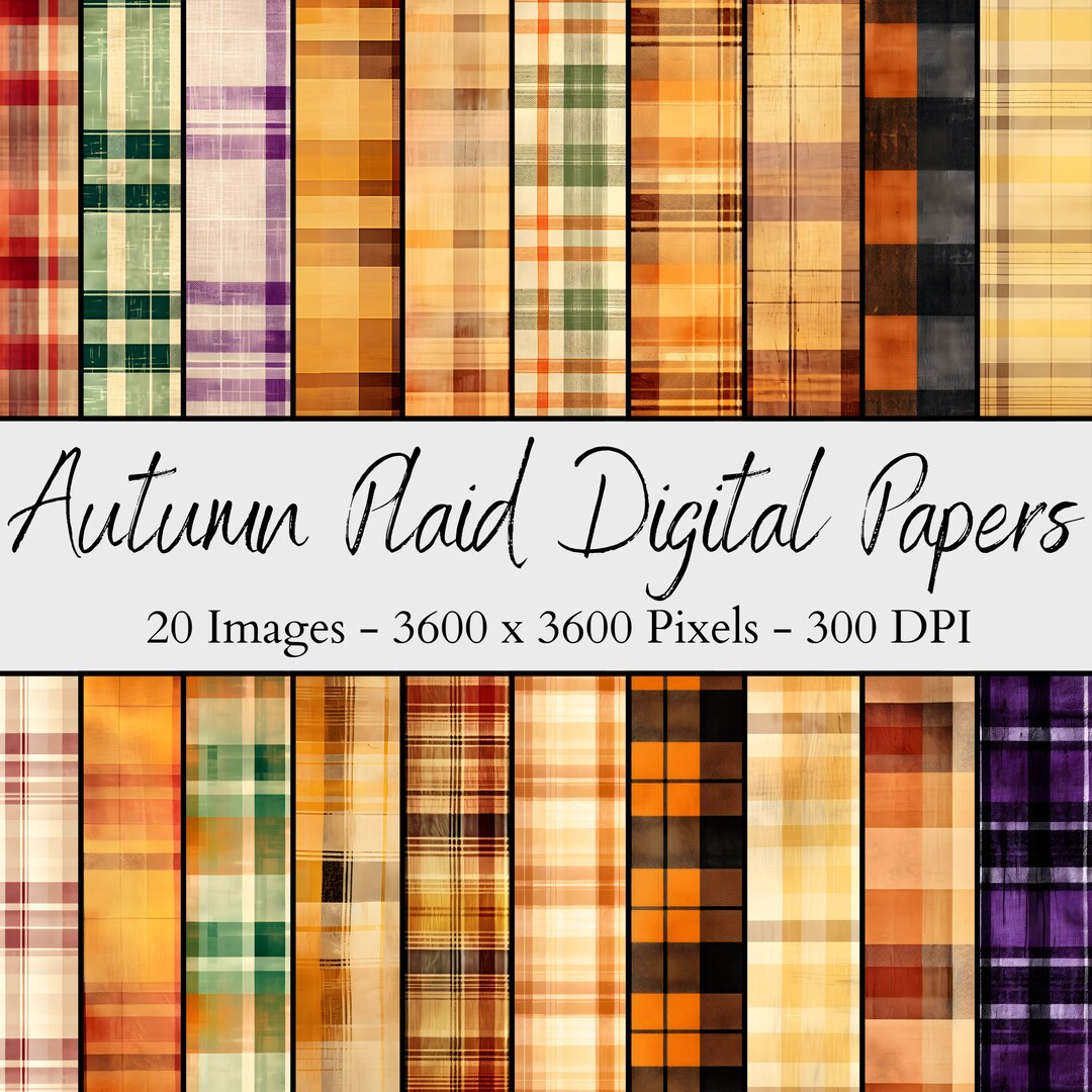 Fall Plaid Digital Papers, Seamless Autumn Plaid Digital Paper Bundle ...