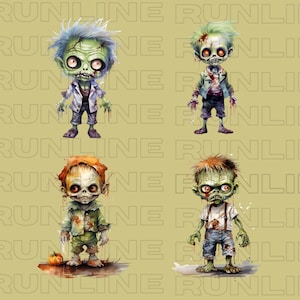 Zombie Watercolor Clipart Bundle, Halloween PNG Clipart, Autumn Clipart ...