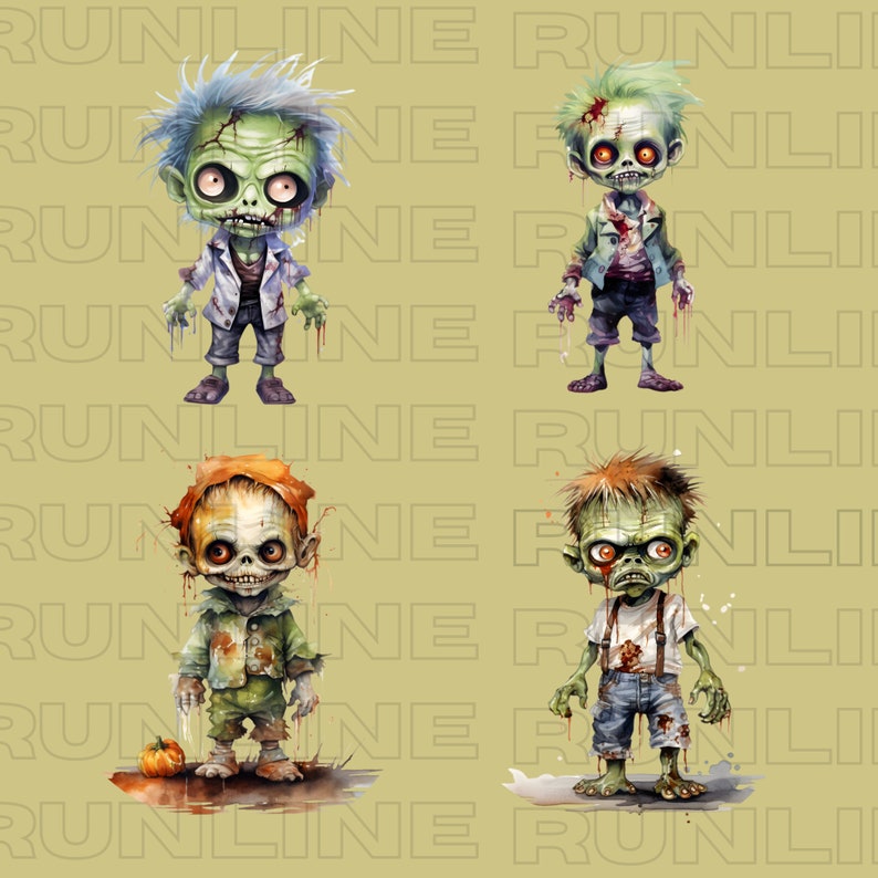 Zombie Watercolor Clipart Bundle, Halloween PNG Clipart, Autumn Clipart ...
