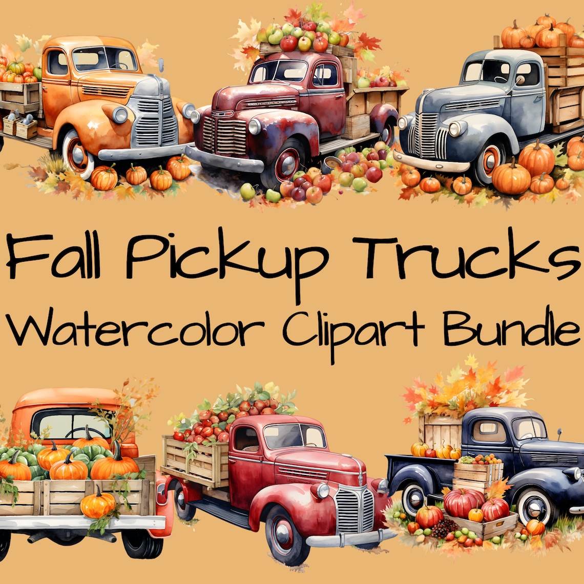Fall Pickup Truck Watercolor Clipart Bundle Autumn Clipart - Etsy