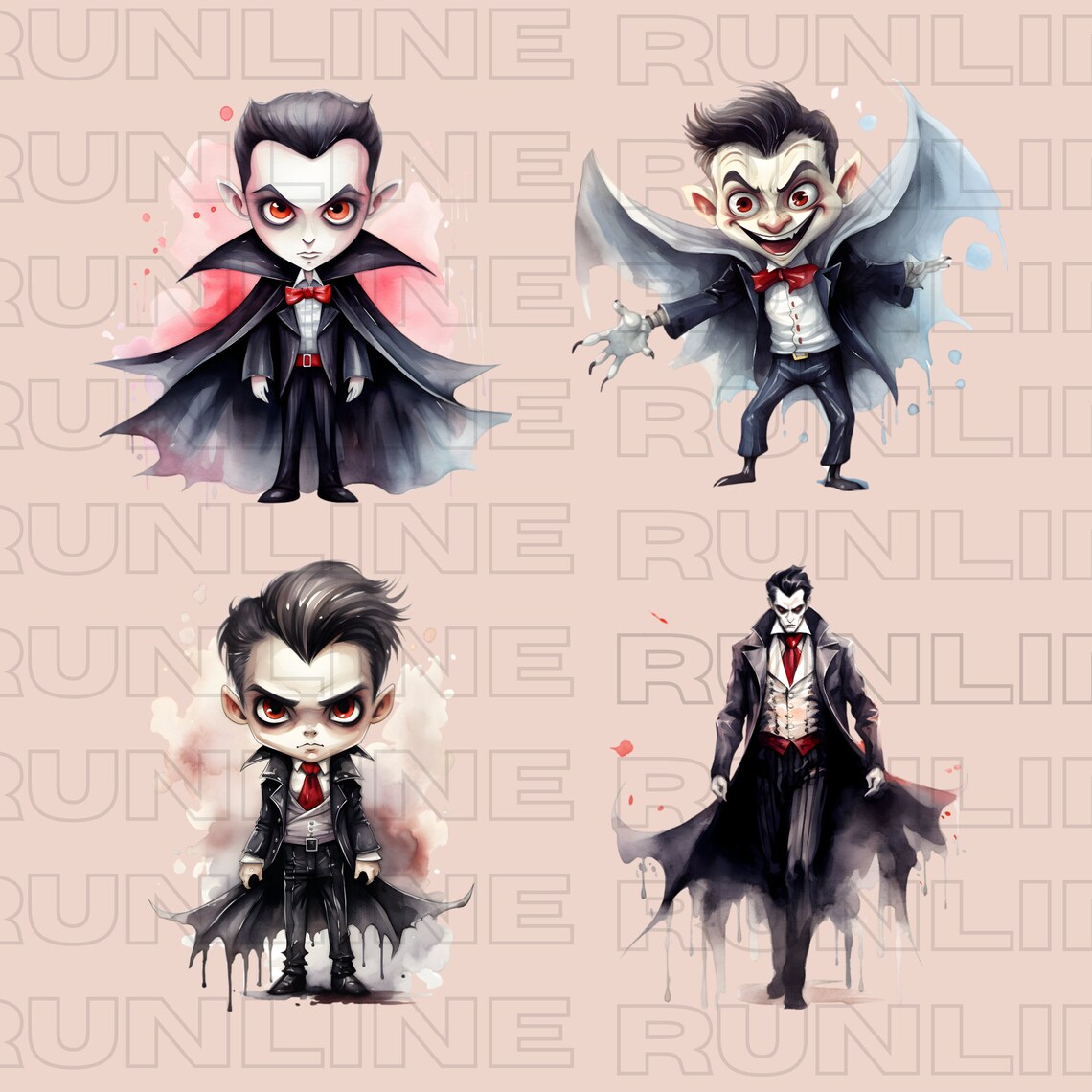 Vampire Watercolor Clipart Bundle Halloween PNG Clipart - Etsy