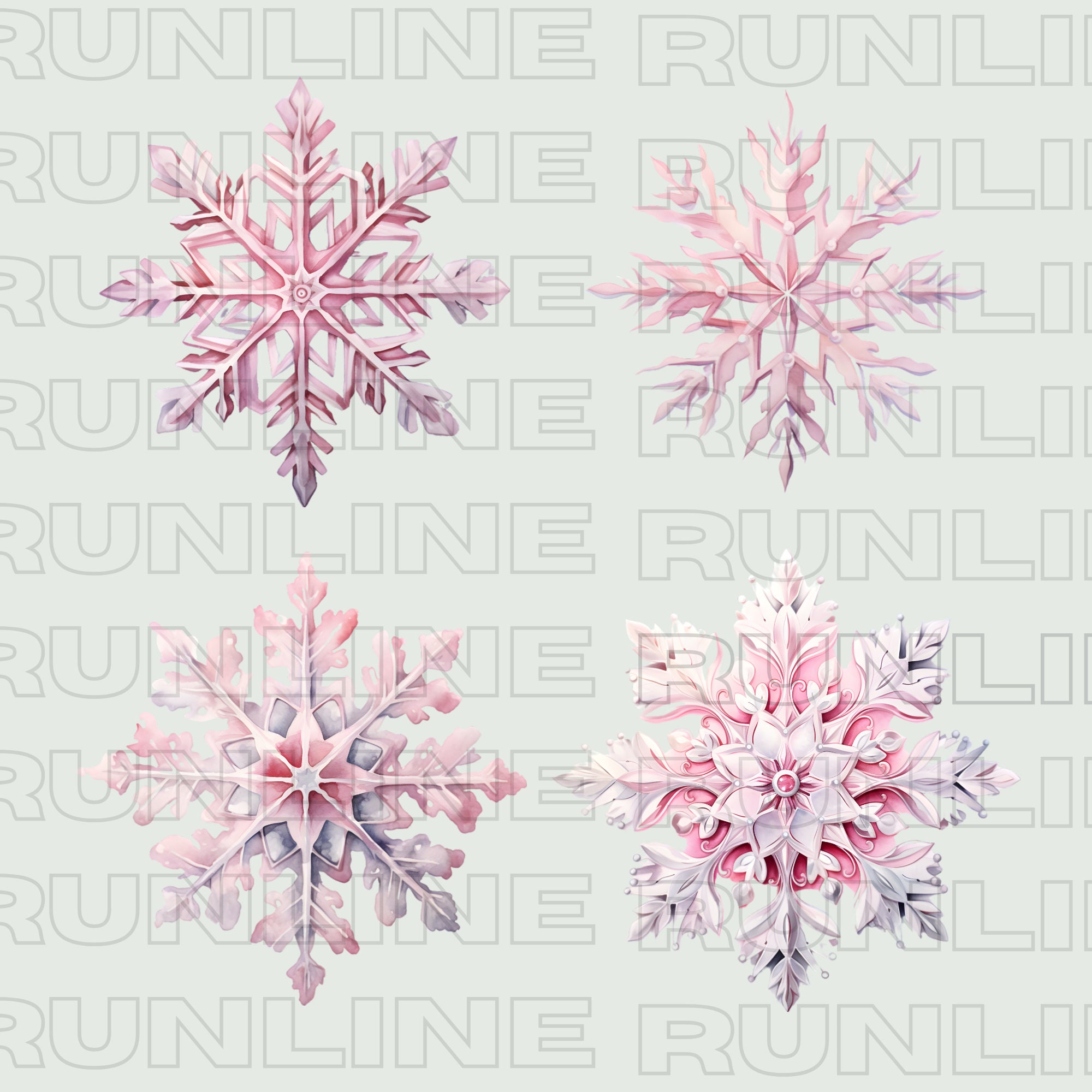 Pink Snowflake Watercolor Clipart Bundle, Watercolor Snowflake Clipart ...