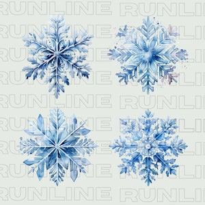 Blue Snowflake Watercolor Clipart Bundle, Watercolor Snowflake Clipart ...