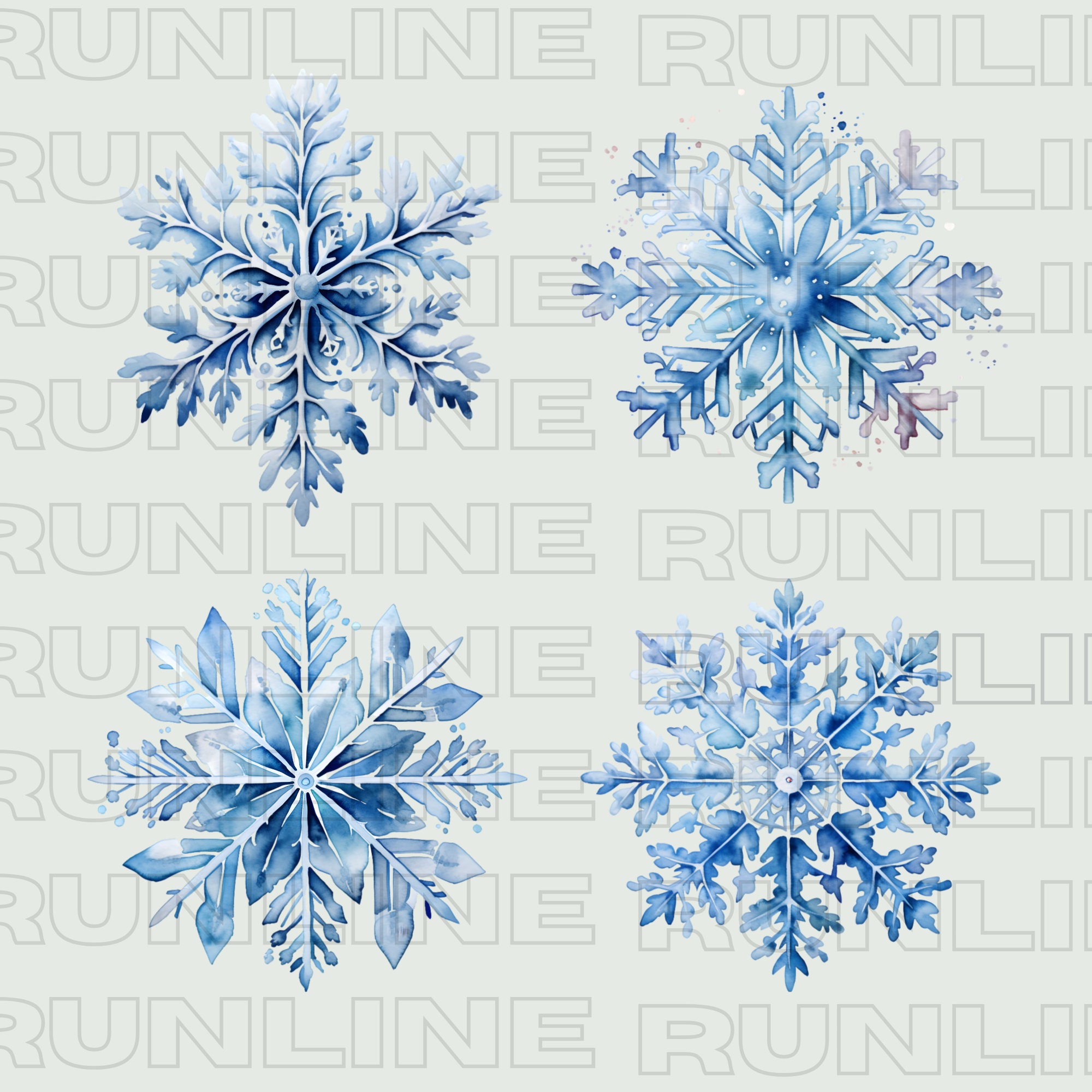 Blue Snowflake Watercolor Clipart Bundle, Watercolor Snowflake Clipart ...