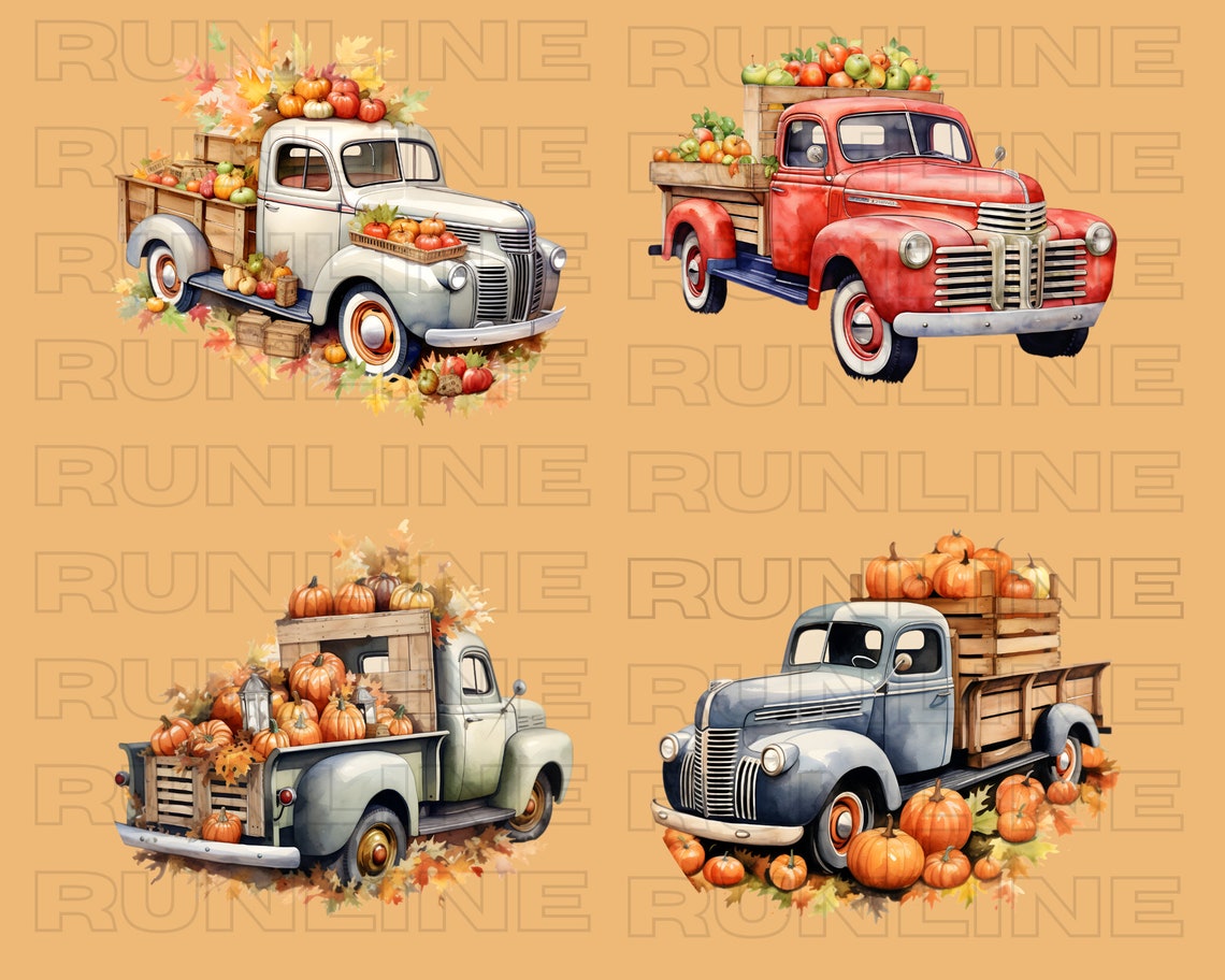 Fall Pickup Truck Watercolor Clipart Bundle Autumn Clipart - Etsy