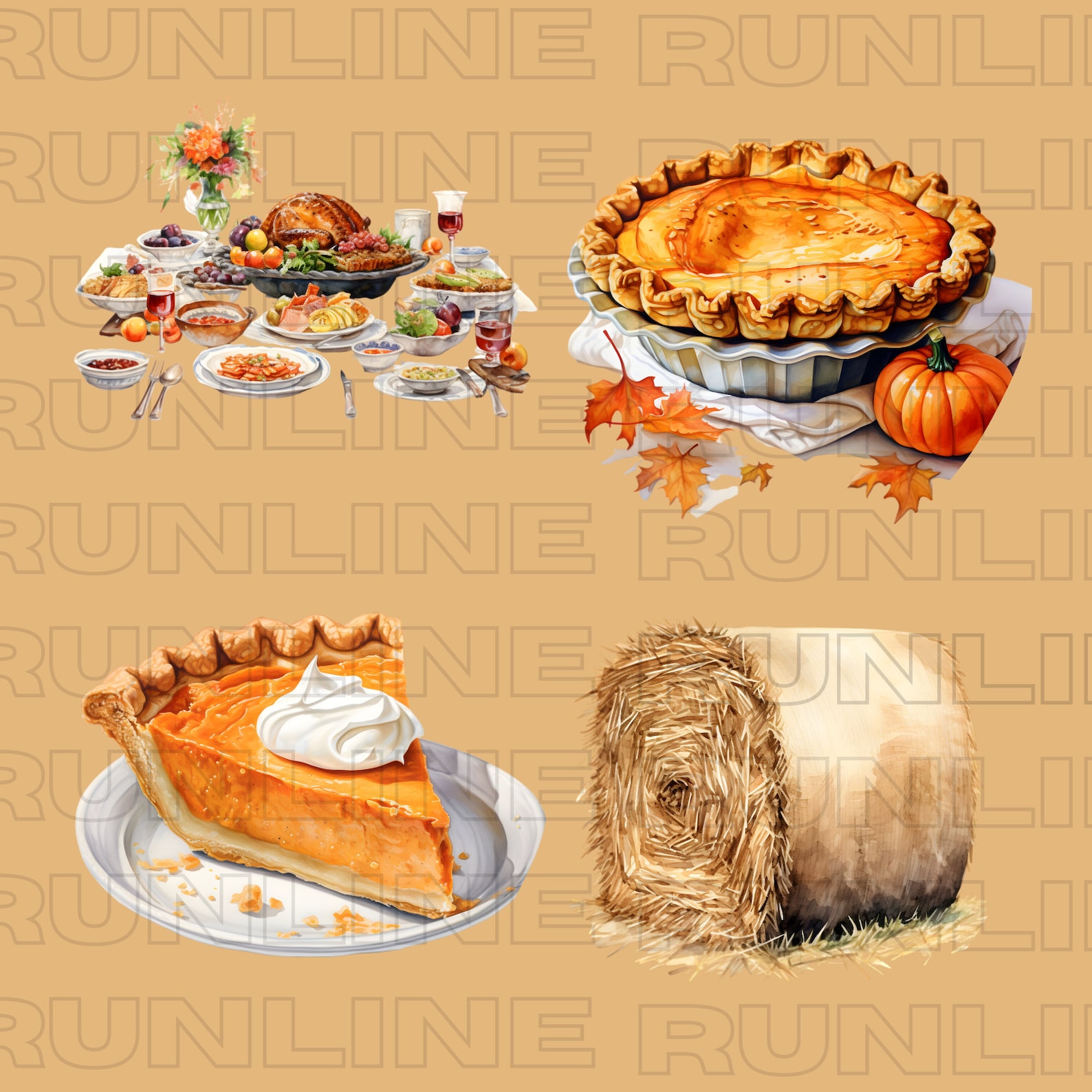 Thanksgiving Clipart, Watercolor Clipart Bundle, Thanksgiving PNG & SVG ...